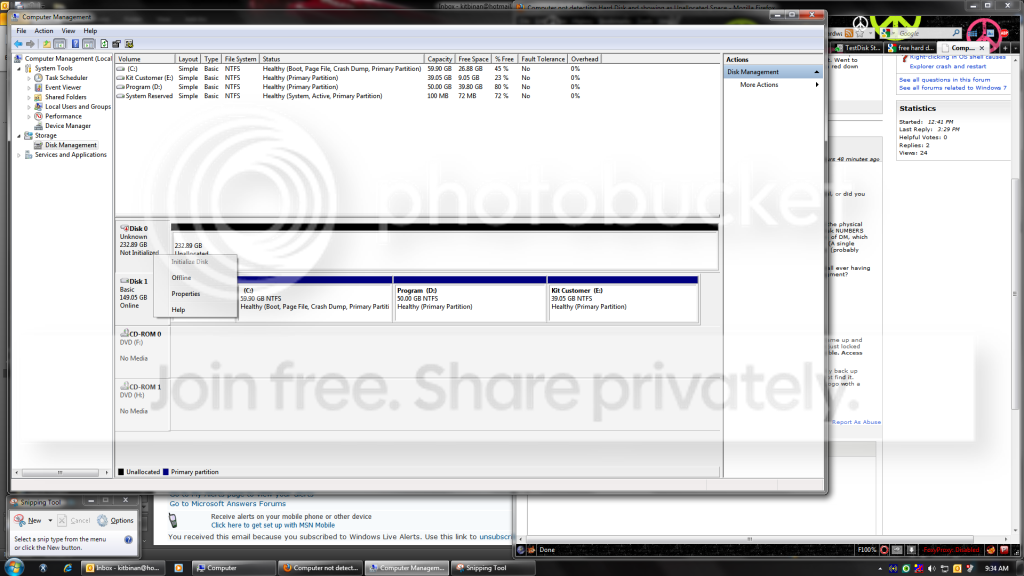 Computer not detecting Hard Disk and showing as Unallocated Space ...